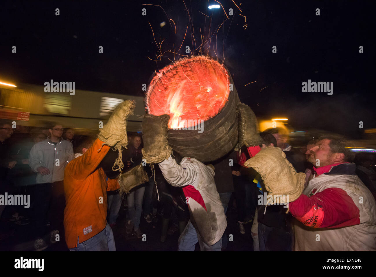 Final hogshead barrel being carried through crowds in the square to ...