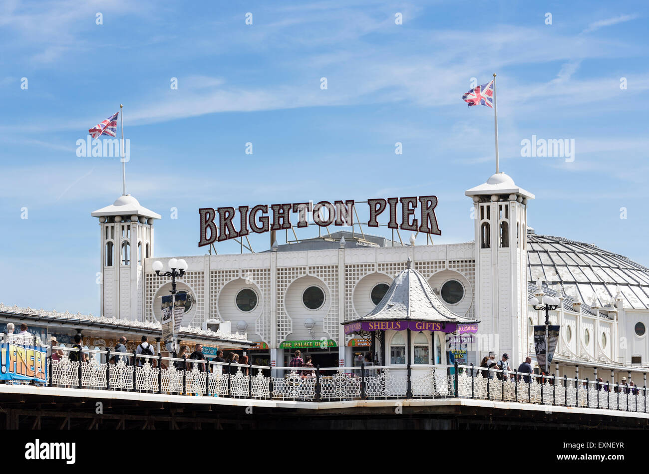Entrance to the famous Palace Pier, or Brighton Pier, with its iconic ...