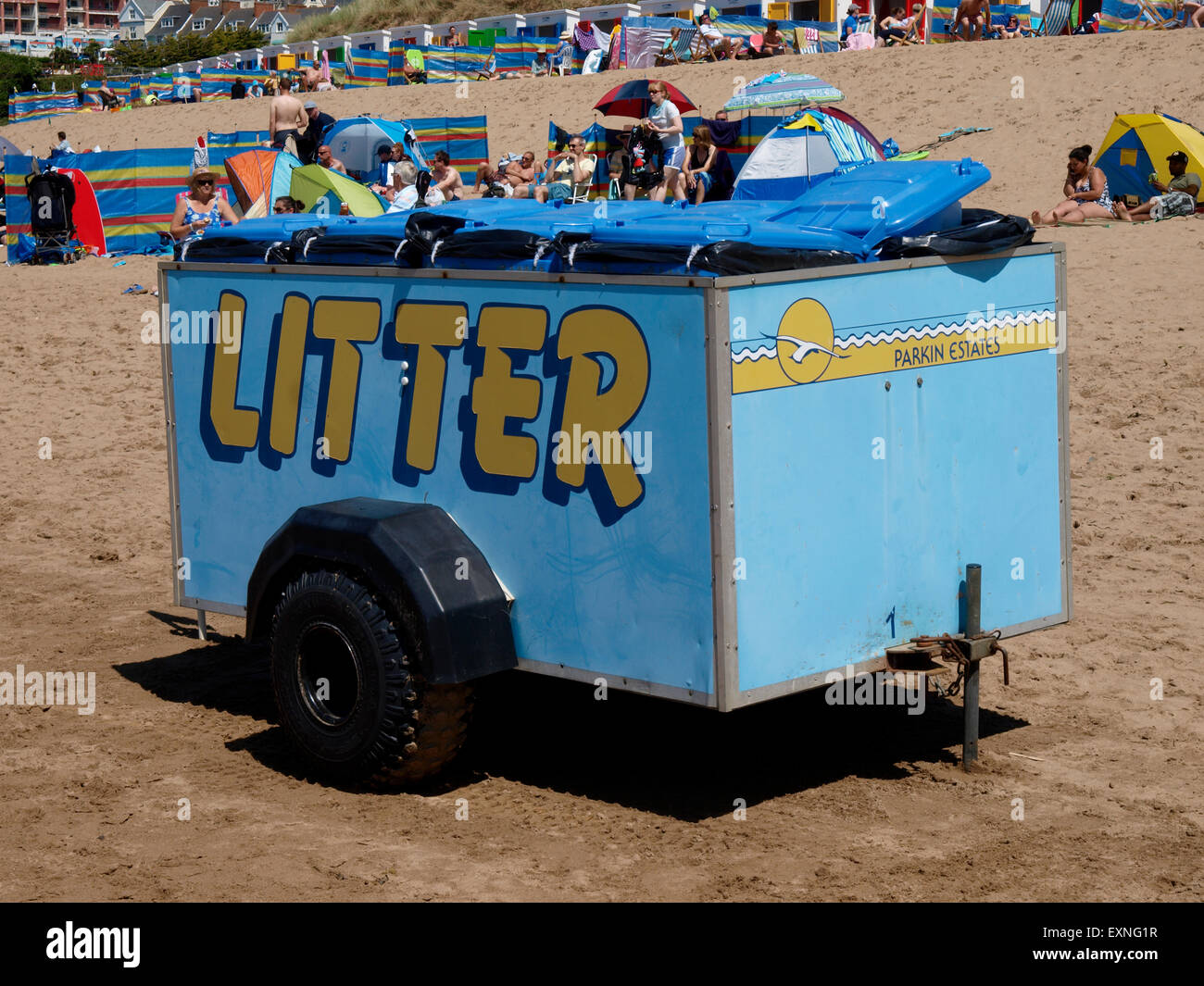 Litter trailer on Woolacombe Beach, Devon, UK Stock Photo - Alamy