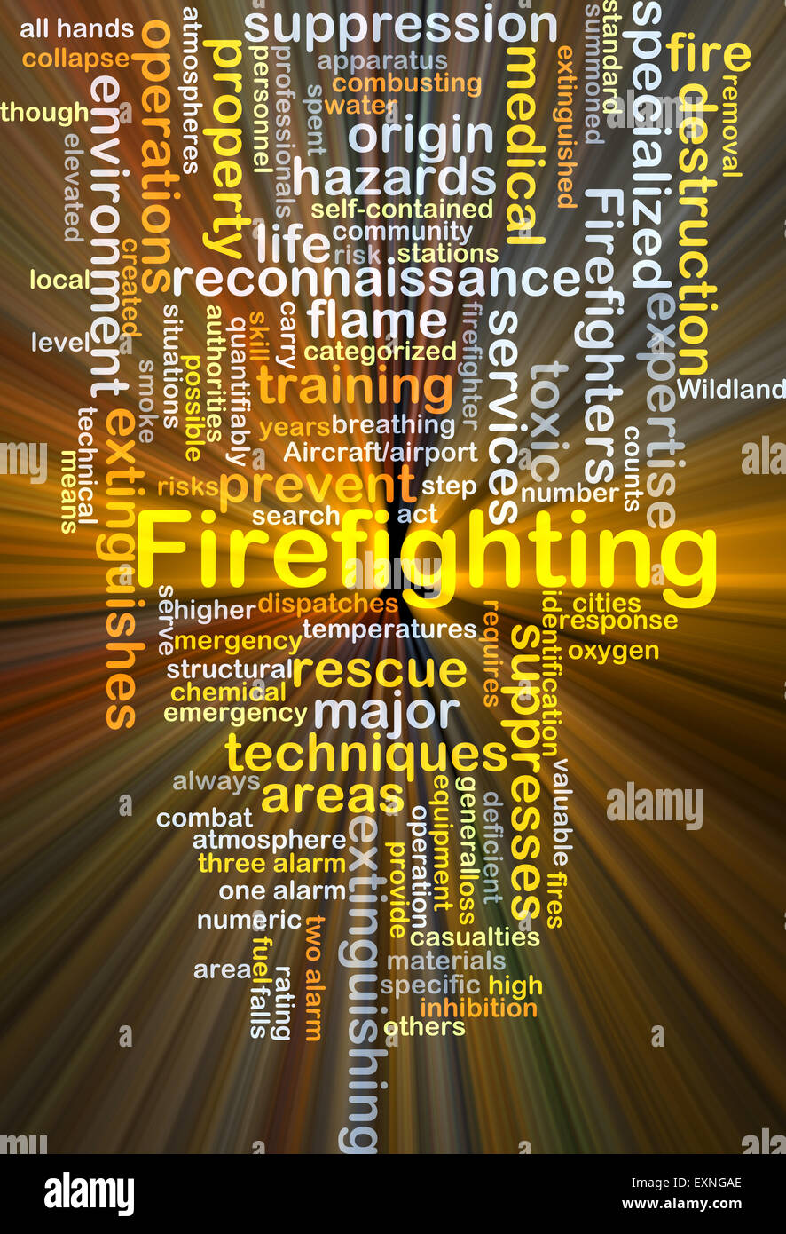 Background concept wordcloud illustration of firefighting glowing light ...