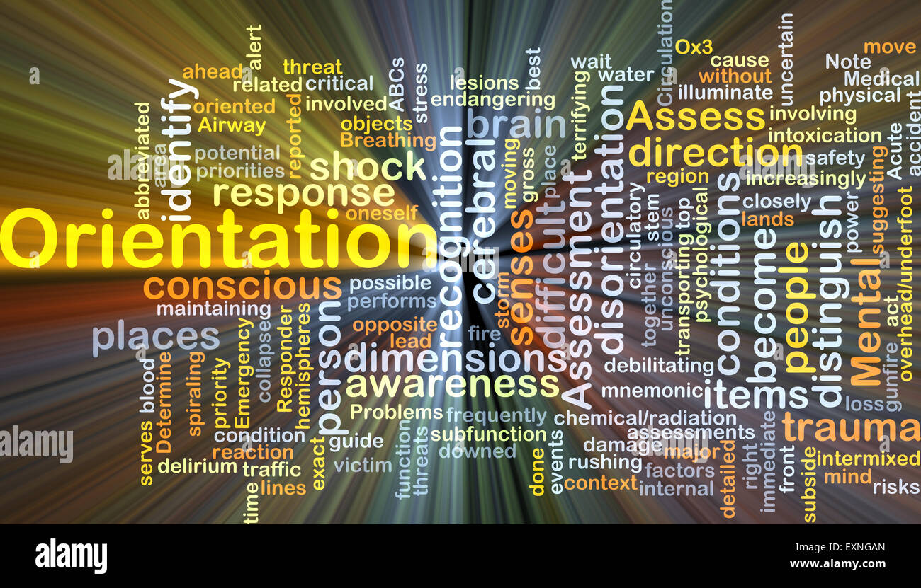 Background concept wordcloud illustration of orientation glowing light ...
