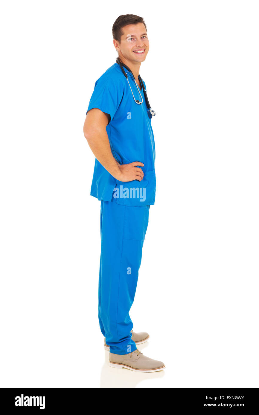 side view of young doctor posing on white background Stock Photo - Alamy