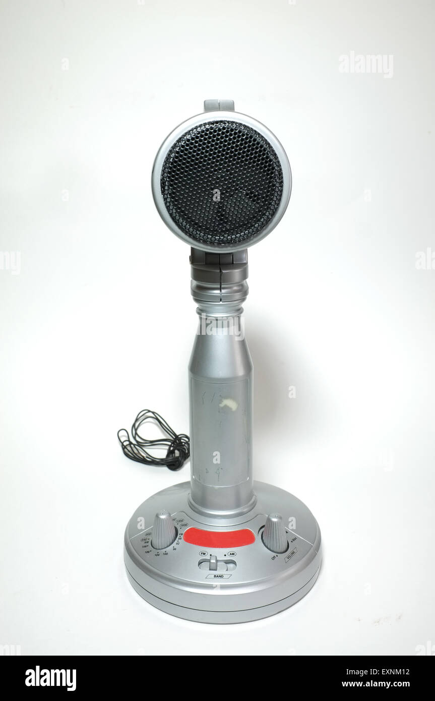 Vintage silver microphone isolated on white background Stock Photo - Alamy