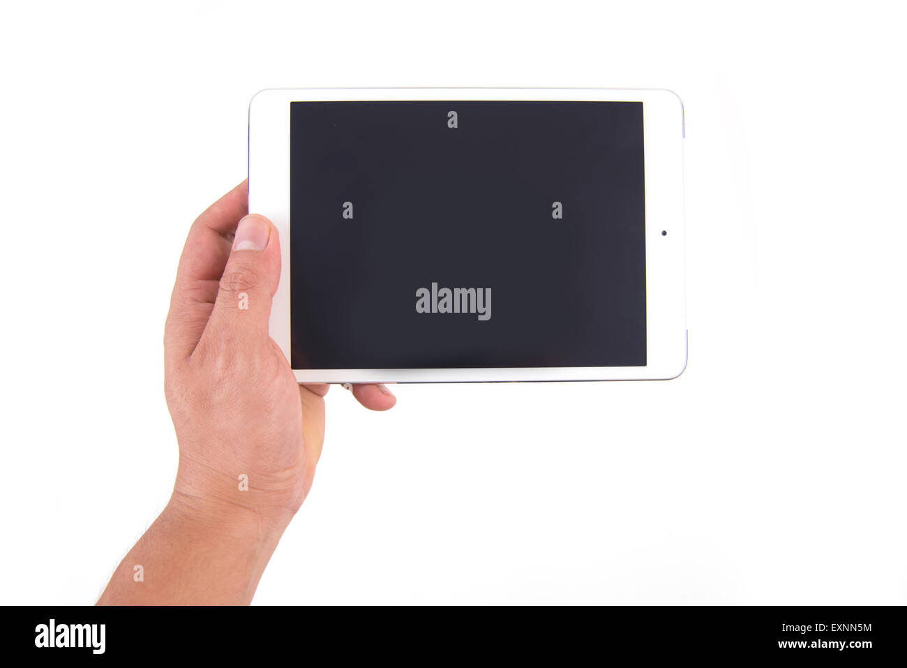 hand hold white tablet isolated on white background Stock Photo - Alamy