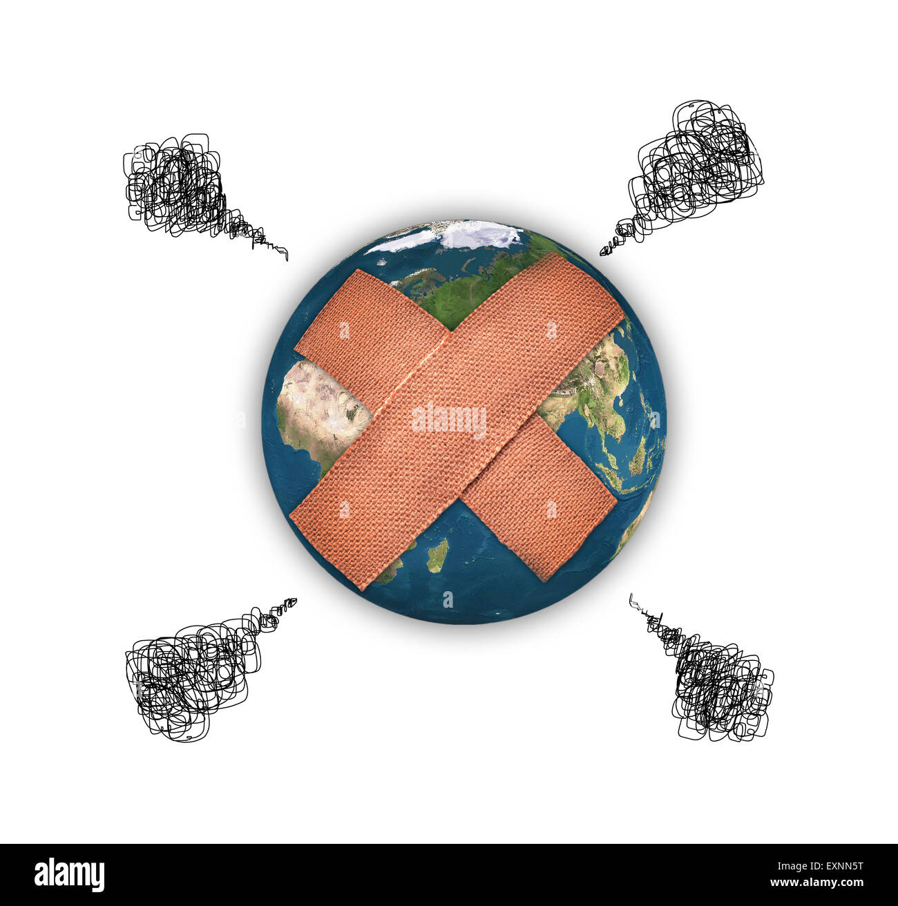 Earth with adhesive plaster isolated on white background, Element of ...