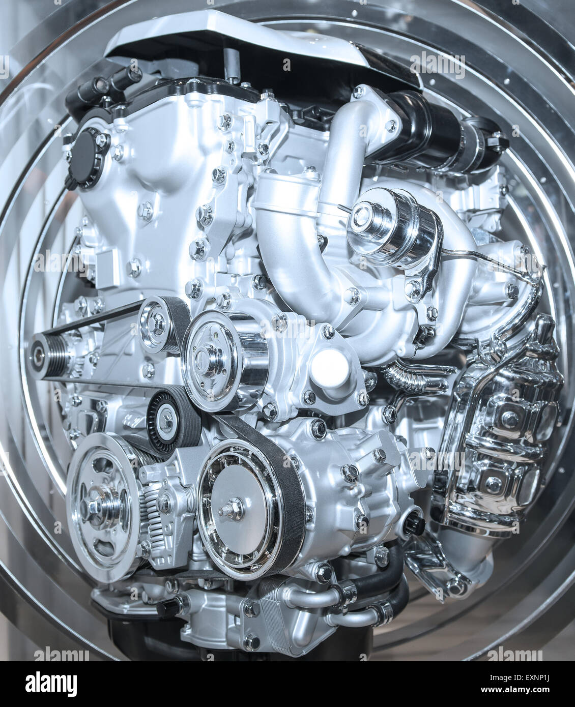 car engine in a blue tone Stock Photo - Alamy