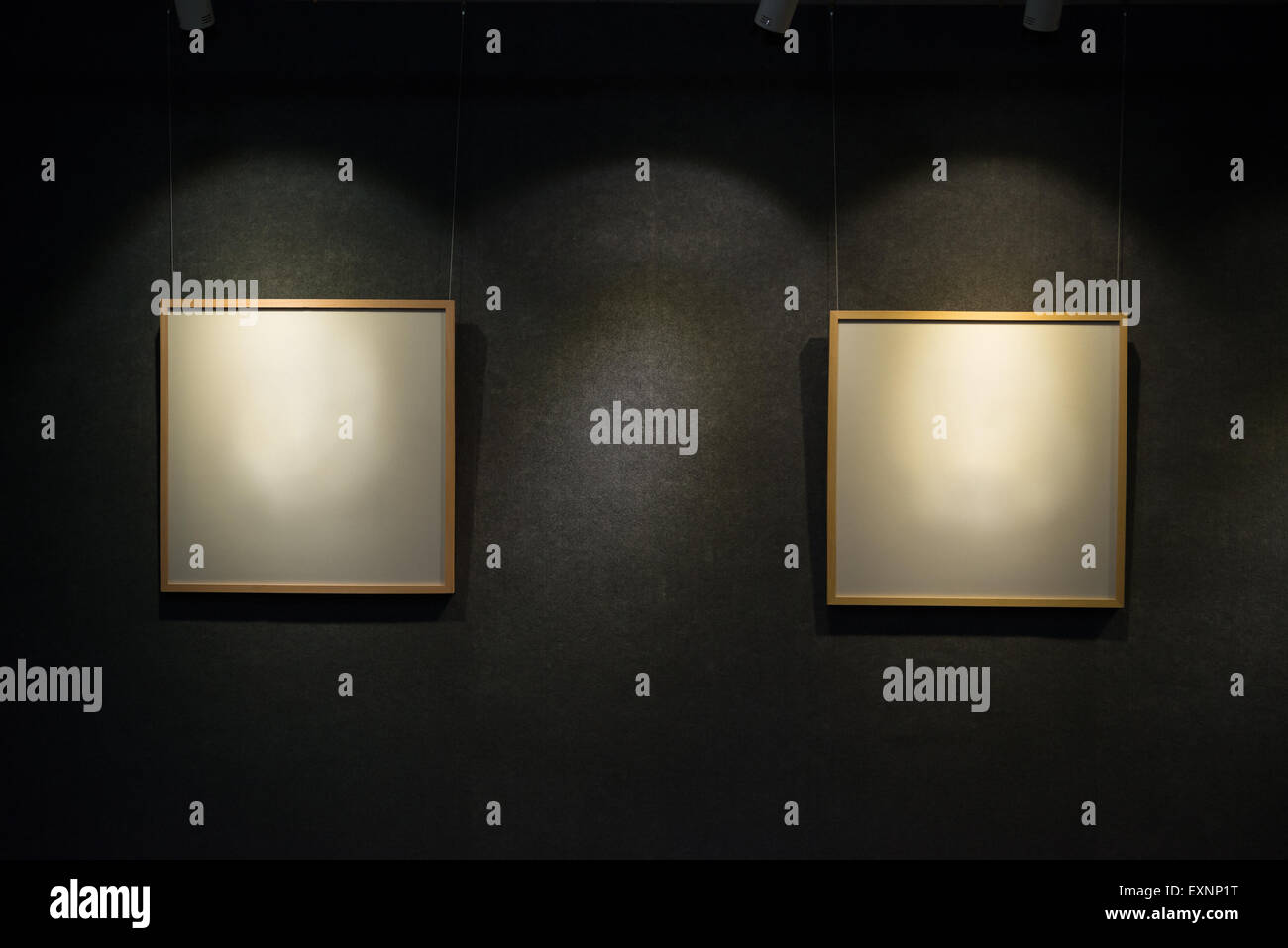 two blank display frames highlighted in a showroom Stock Photo - Alamy