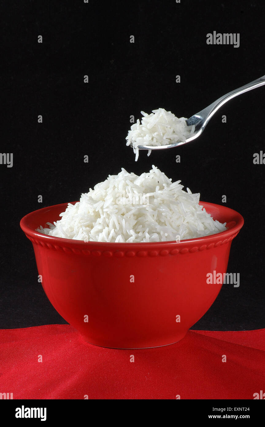 Boiled Rice in Red Bowl Stock Photo - Alamy