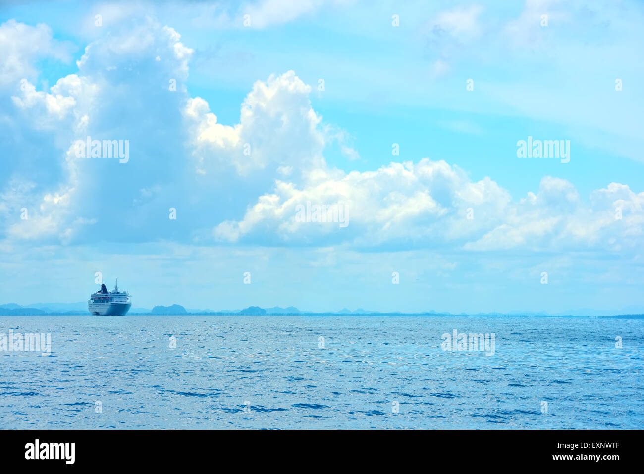 beautiful blue sea and clouds on sky with big steamship Stock Photo - Alamy