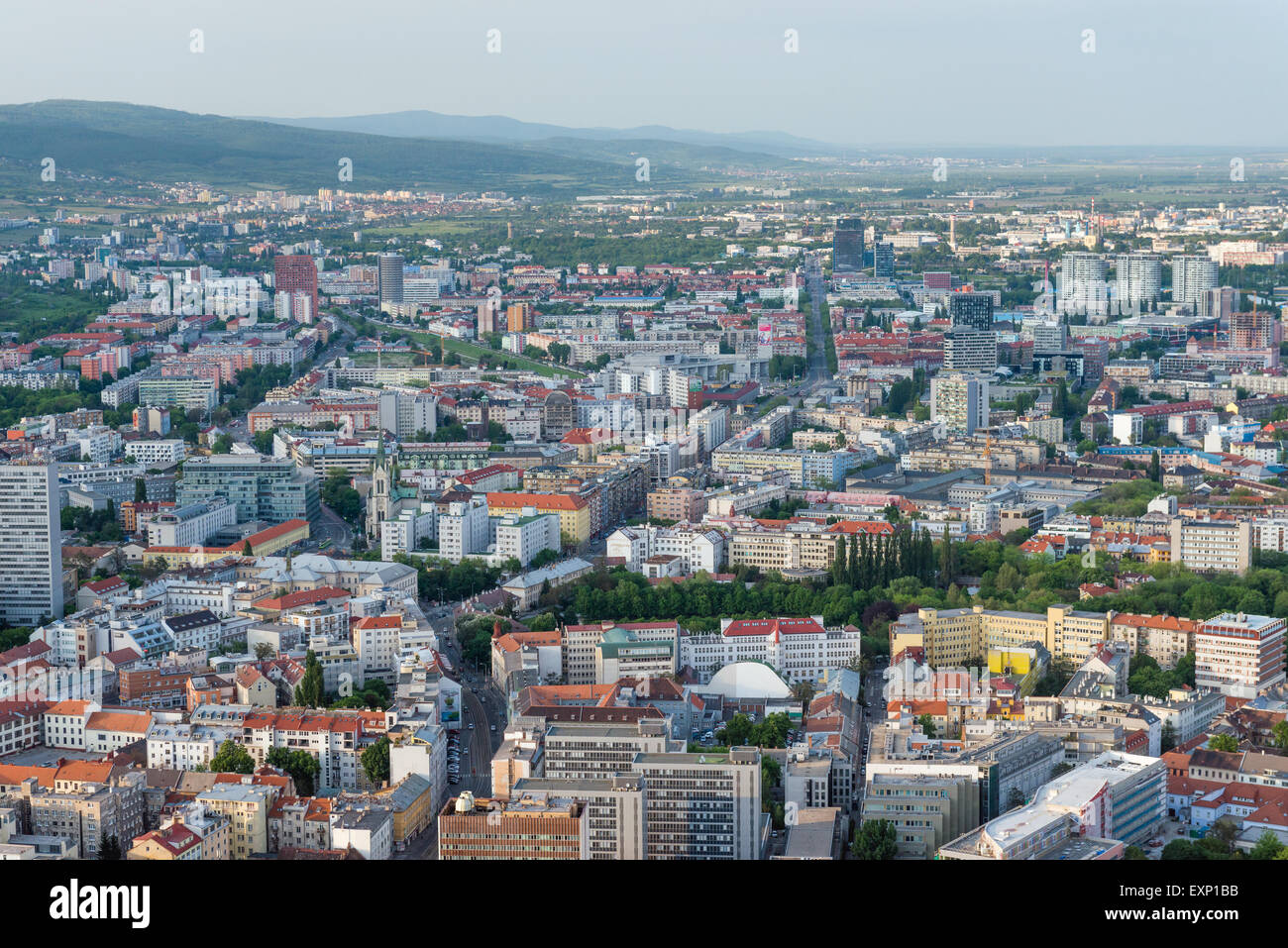 BRATISLAVA, SLOVAKIA - MAY 8, 2015: Aerial view of New Town - city part ...