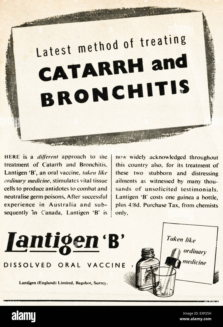 1950s advertisement circa 1951 magazine advert for LANTIGEN B dissolved ...