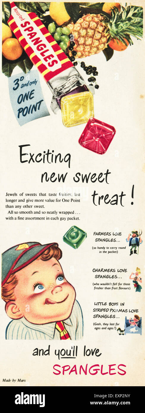1950s advertisement circa 1951 magazine advert for SPANGLES sweets by ...