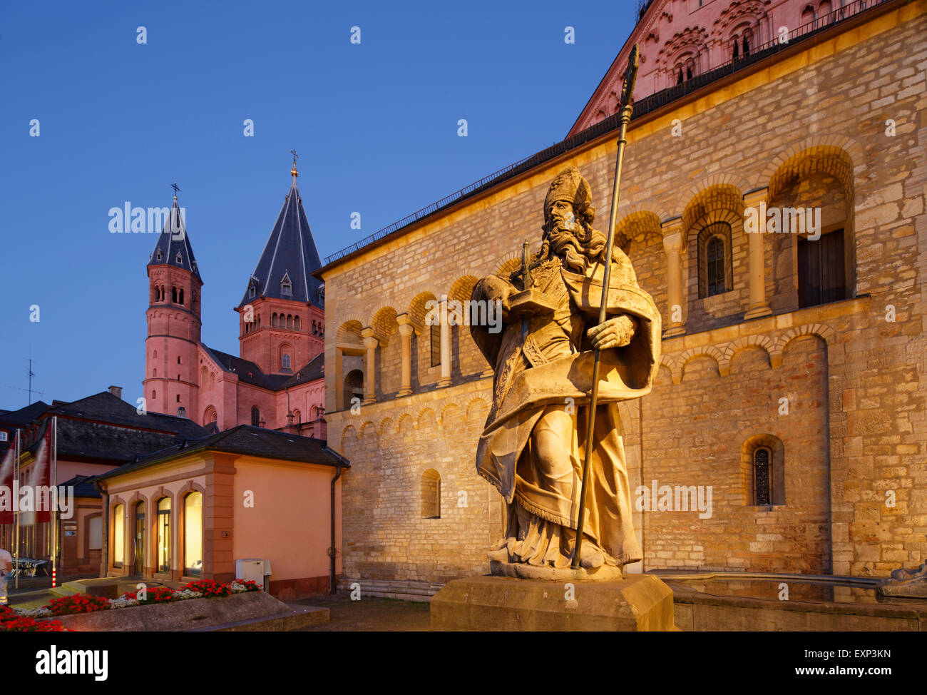 Saint Boniface in front of Gotthard Chapel, the cathedral behind, Mainz ...