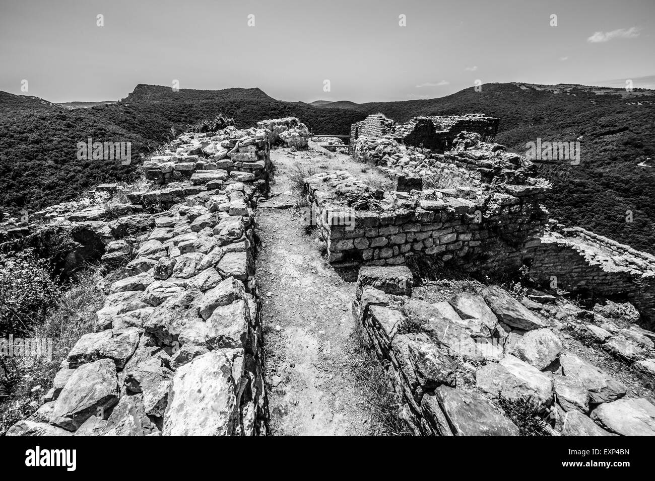 Castle of Termes walls and panorama black and white Stock Photo - Alamy