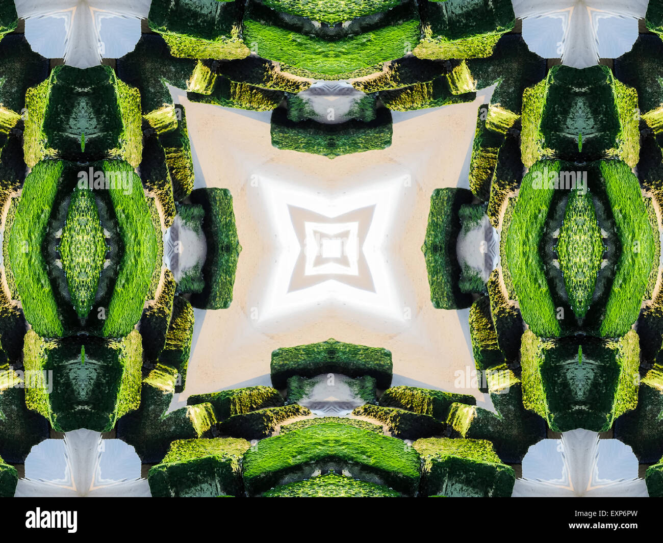 Green Ethnic pattern. Abstract kaleidoscope fabric design Stock Photo ...