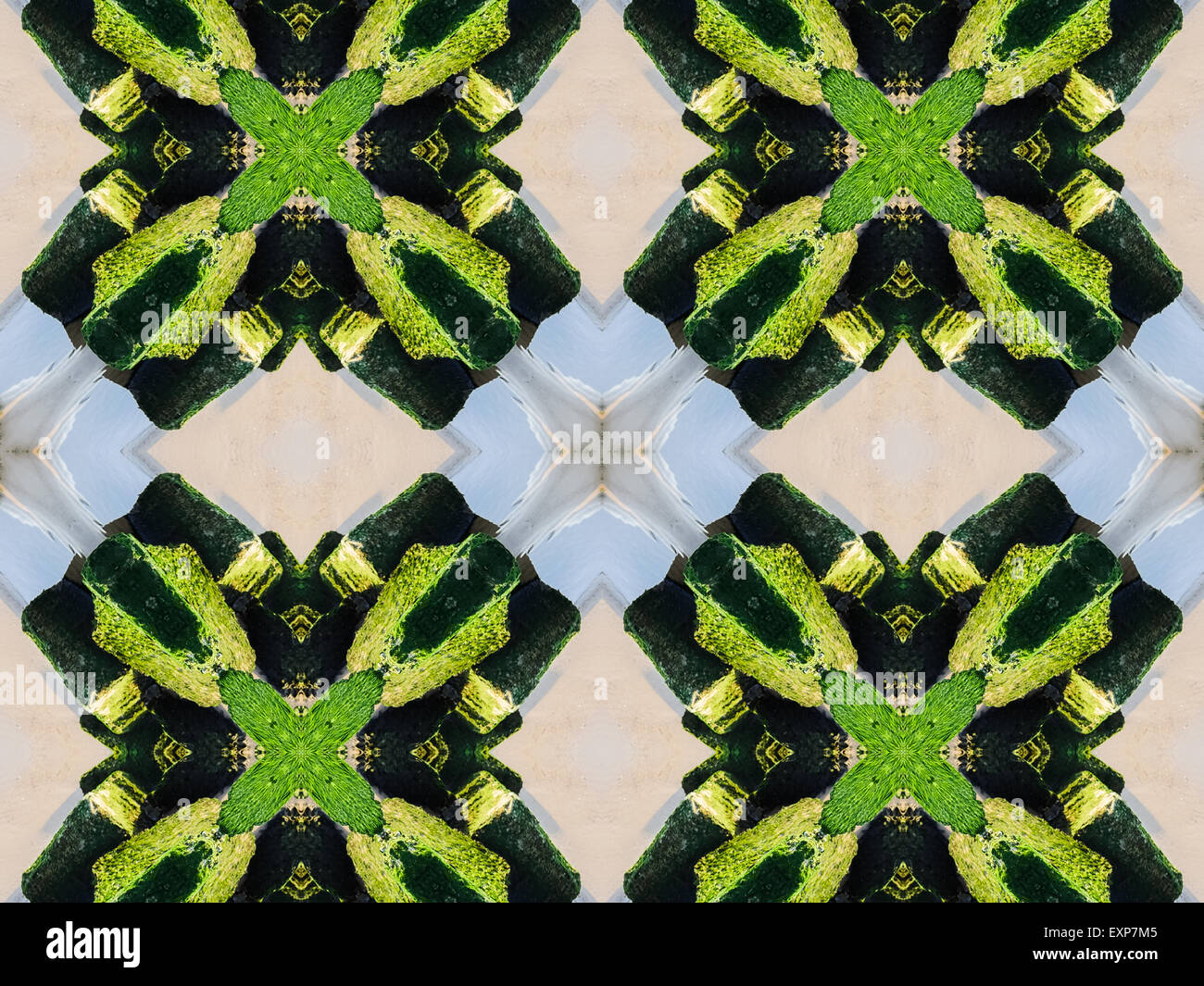 Green Ethnic pattern. Abstract kaleidoscope fabric design Stock Photo ...