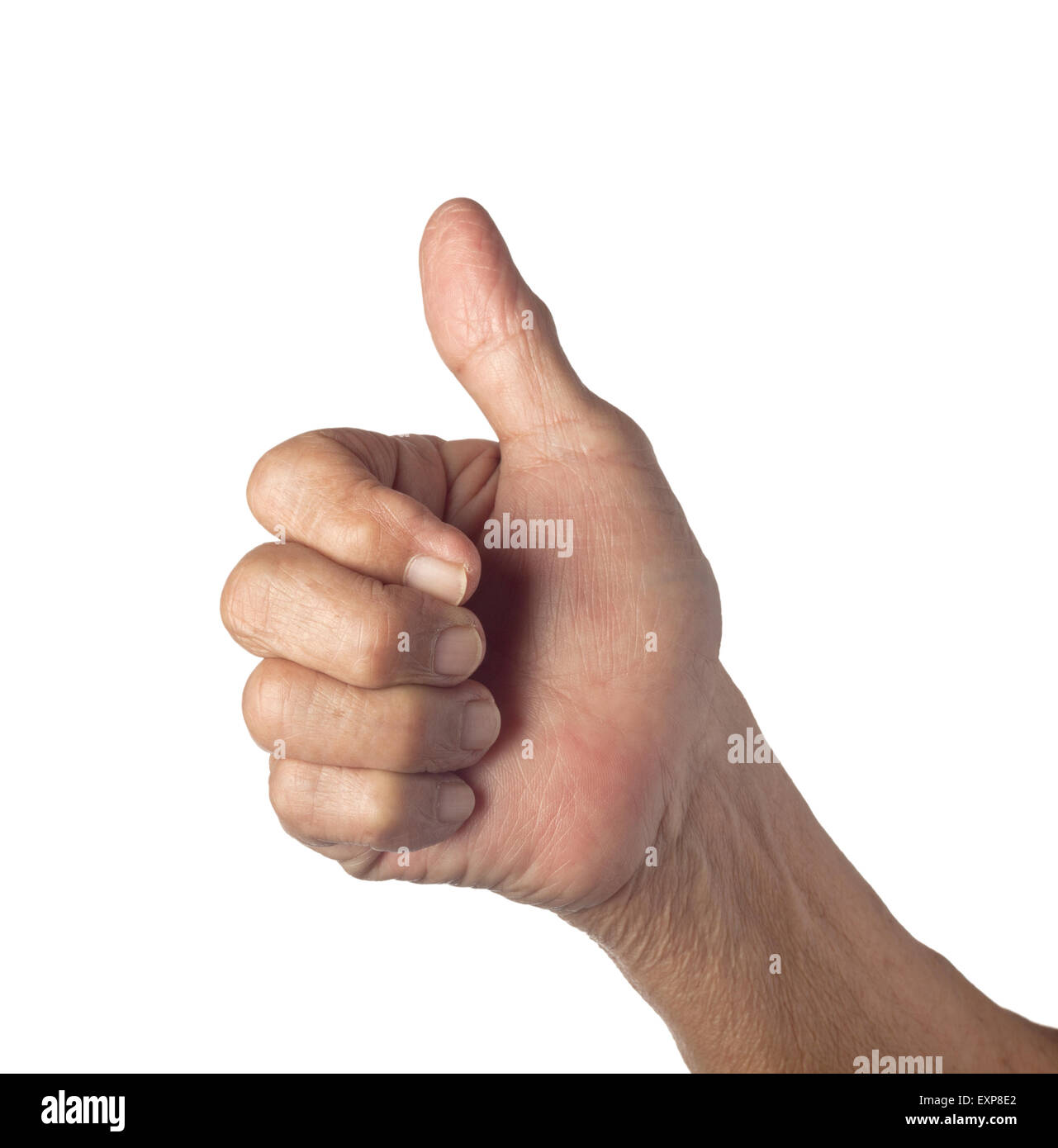 Hand of an elderly person showing the good sign isolated on white ...