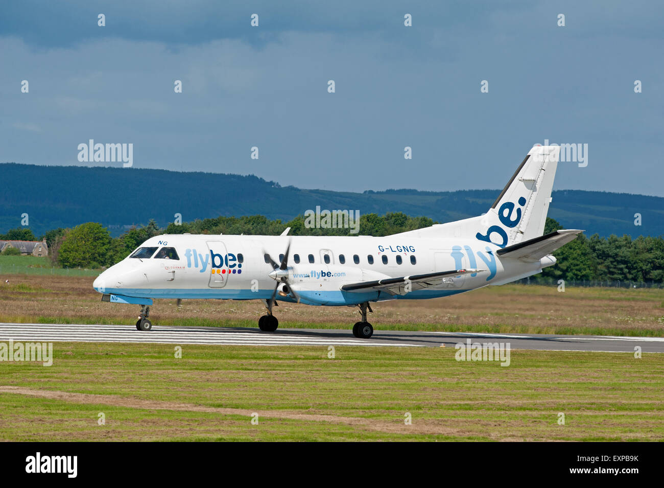 Loganair FlyBe Saab 340B (G-LGNG) arriving at Inverness airport. SCO ...