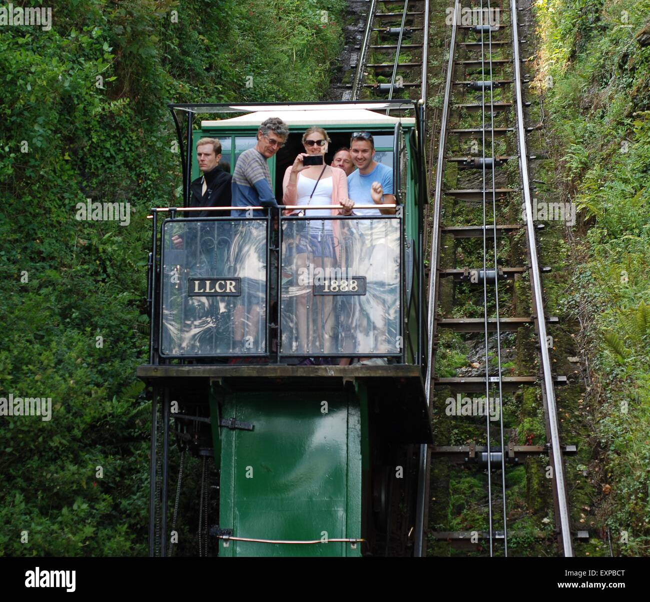 Lynton and Lynmouth cliff railway, Exmoor, Devon, UK. Passengers ...