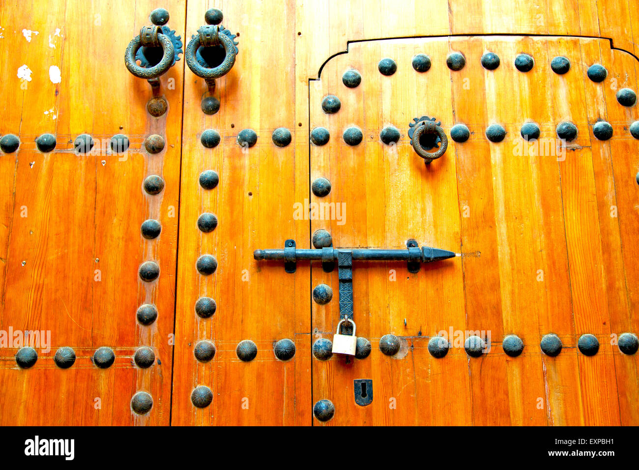 brown morocco in africa the old wood facade home and rusty safe padlock ...