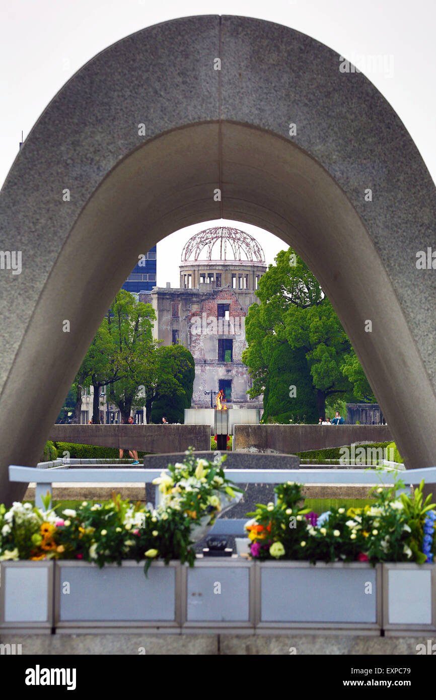 The Memorial Cenotaph and the Genbaku Domu, Atomic Bomb Dome, in the Hiroshima Peace Memorial ...