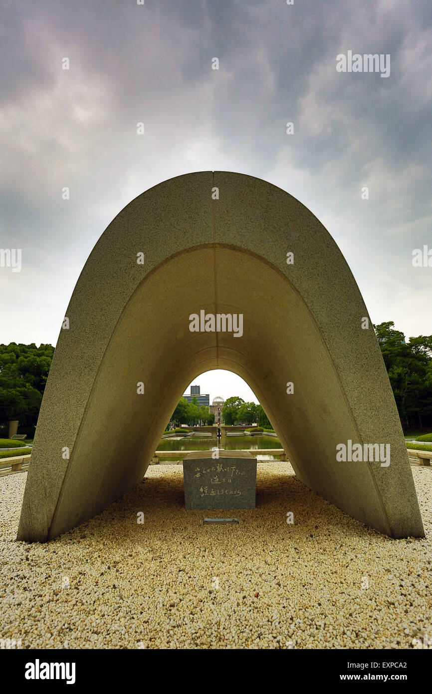 The Memorial Cenotaph and the Genbaku Domu, Atomic Bomb Dome, in the Hiroshima Peace Memorial ...