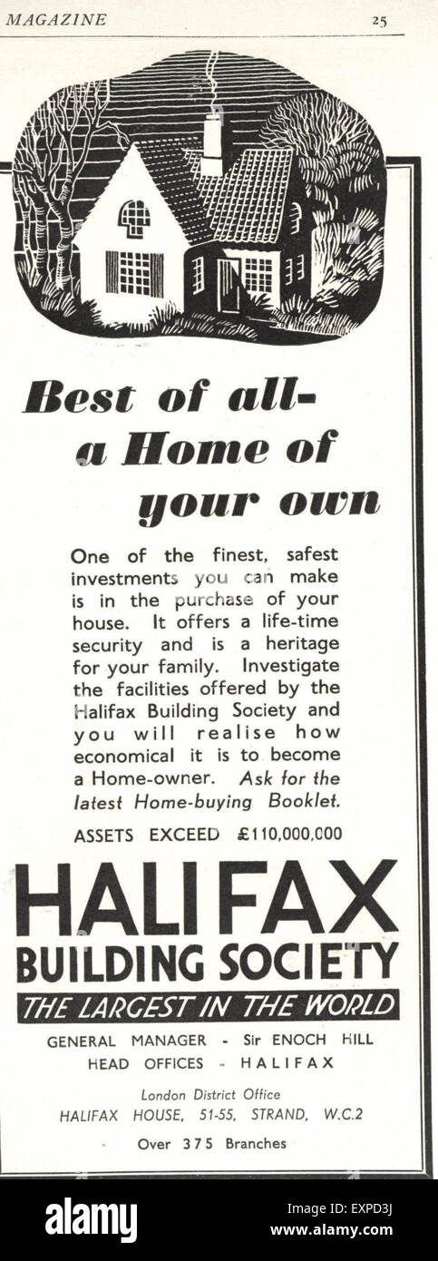 1930s UK Halifax Magazine Advert Stock Photo - Alamy