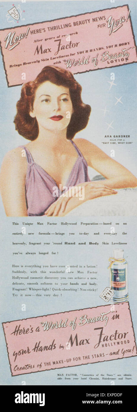 1950s UK Max Factor Magazine Advert Stock Photo - Alamy