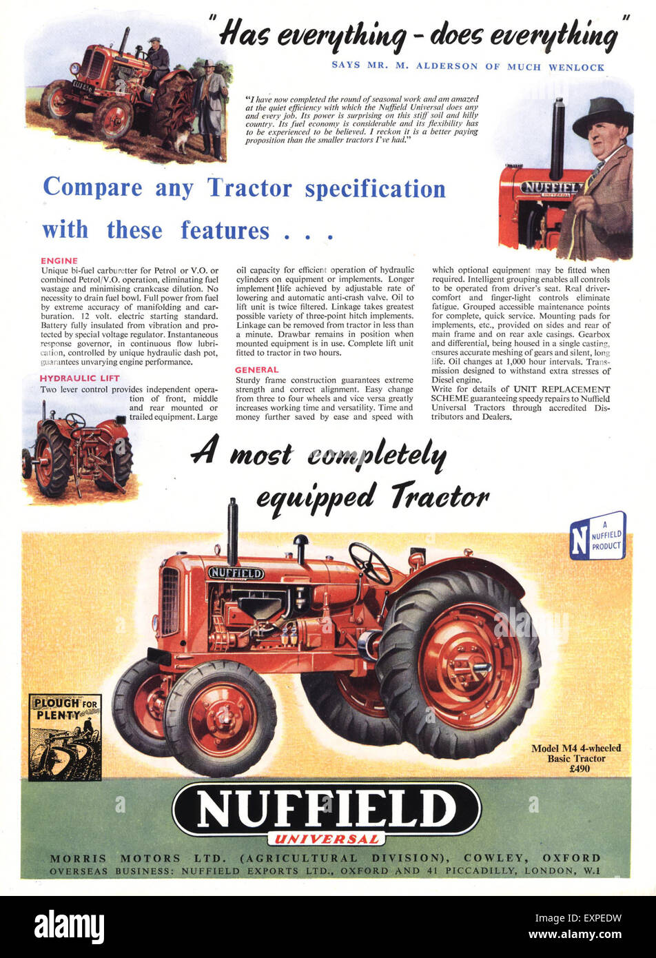 1950s UK Nuffield Tractors Magazine Advert Stock Photo - Alamy