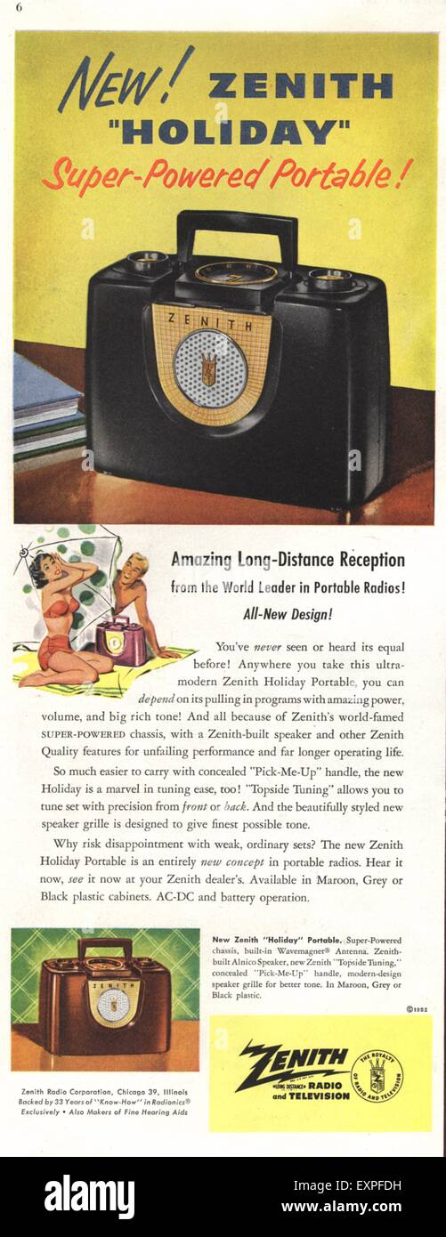 1950s USA Zenith Magazine Advert Stock Photo - Alamy