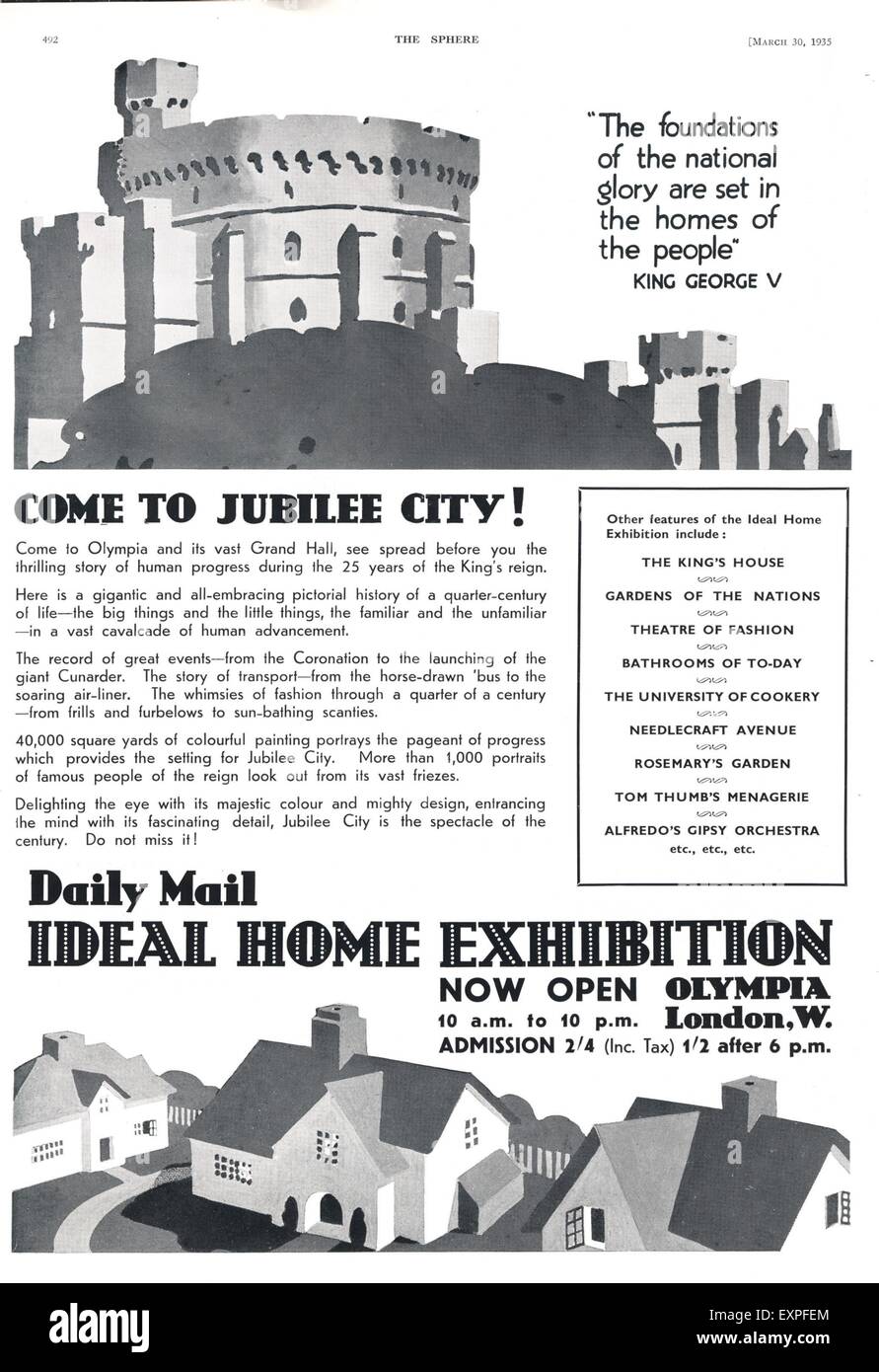 1930s UK Olympia Daily Mail Exhibitions Magazine Advert Stock Photo - Alamy