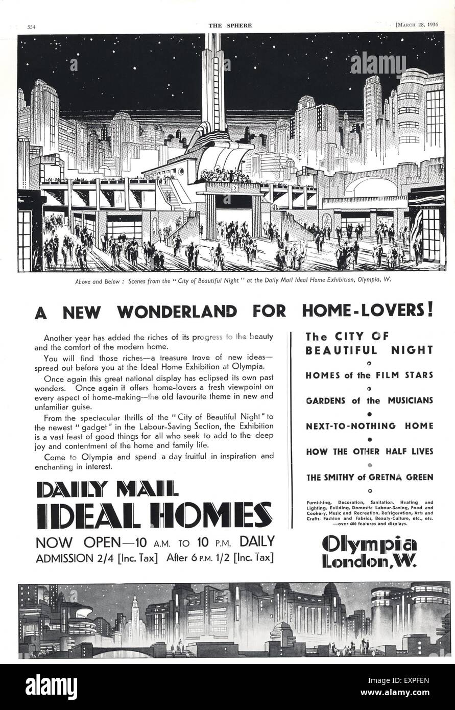 1930s UK Olympia Daily Mail Exhibitions Magazine Advert Stock Photo - Alamy