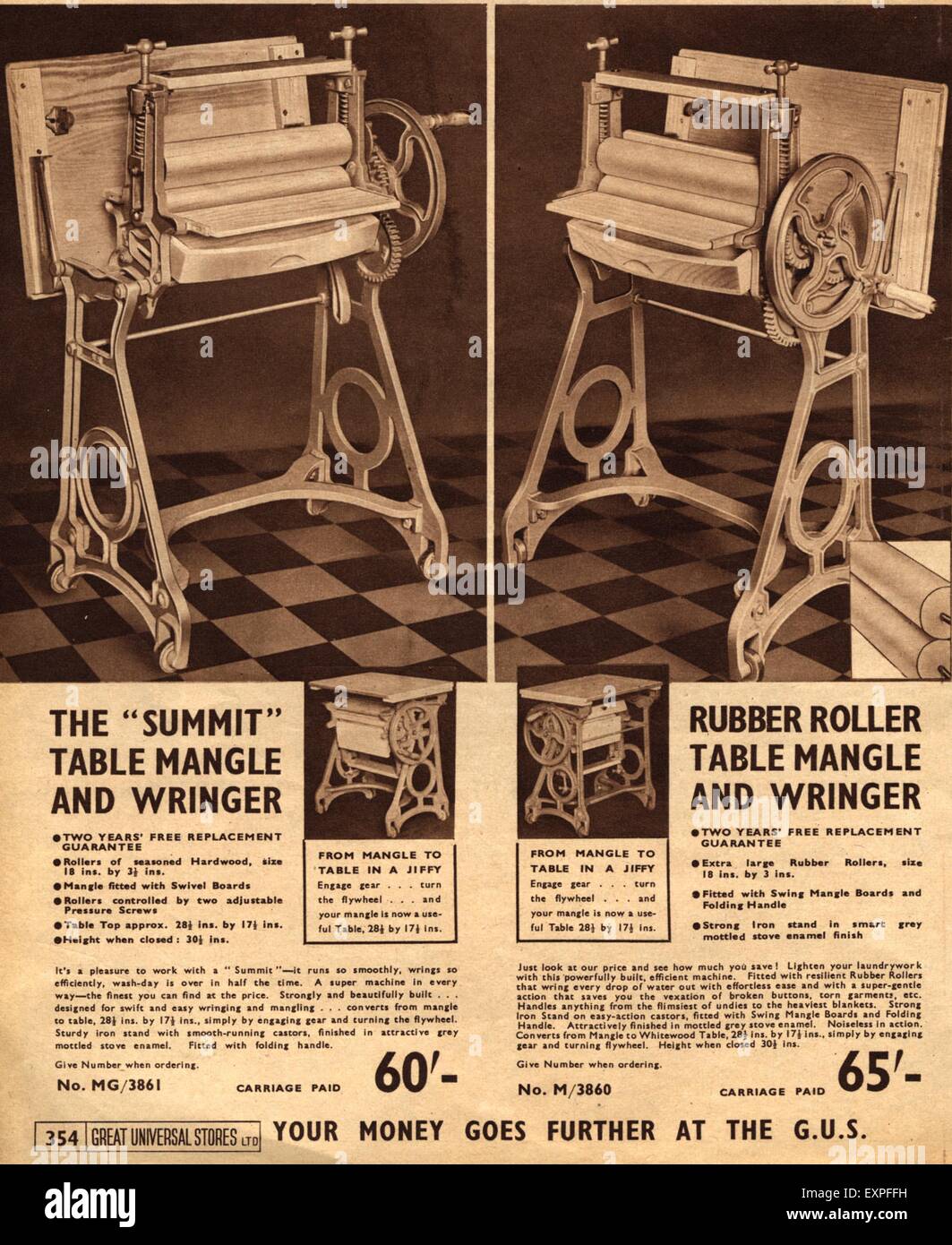 1950s UK Great Universal Stores Mangles Magazine Advert Stock Photo - Alamy