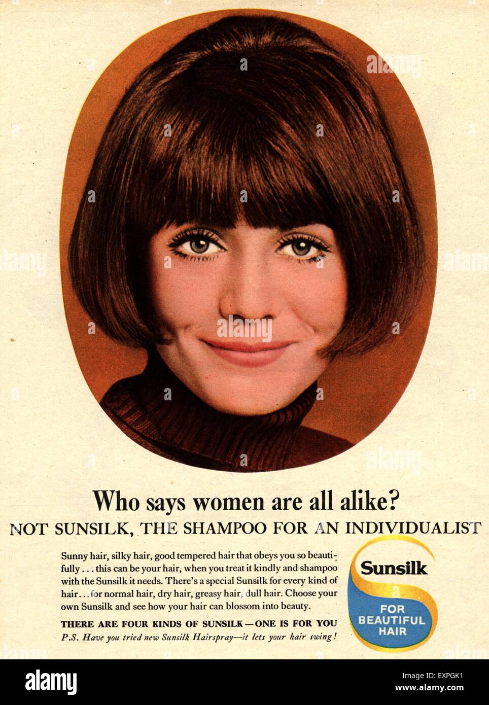 1960s UK Sunsilk Shampoo Magazine Advert Stock Photo - Alamy