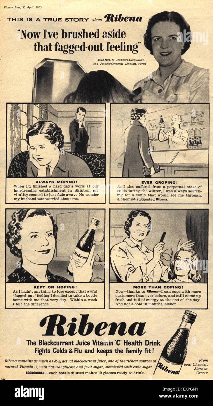 1950s UK Ribena Magazine Advert Stock Photo - Alamy