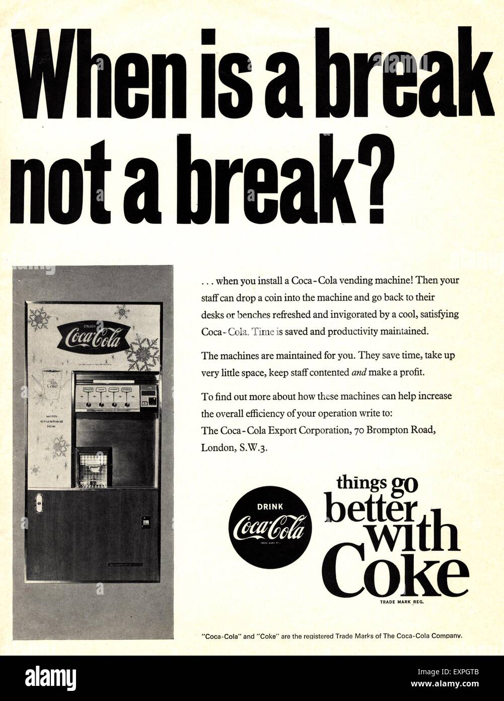 1960s UK Coca-Cola Magazine Advert Stock Photo - Alamy