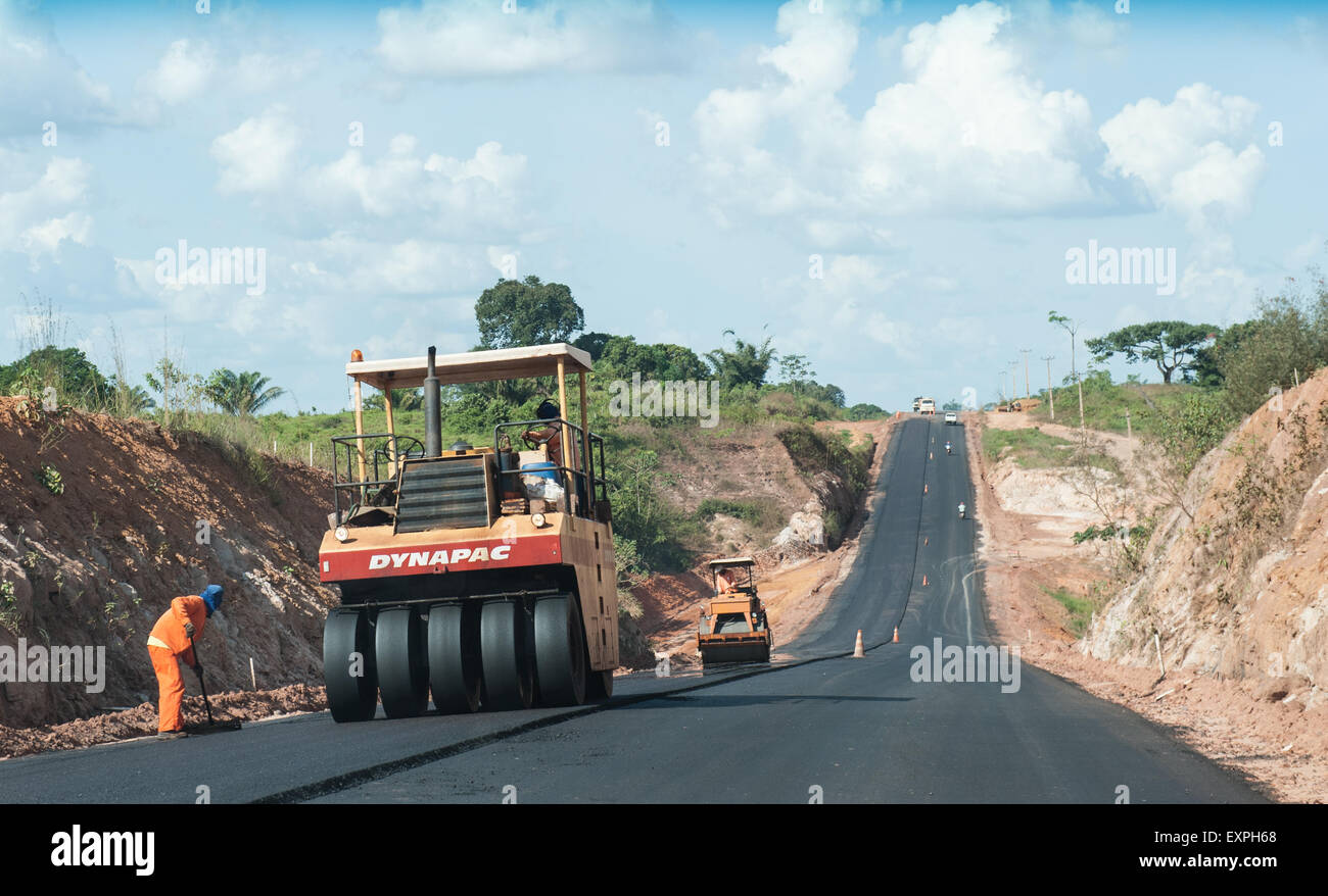 Altamira, Para State, Brazil. Road building work with road rollers and ...