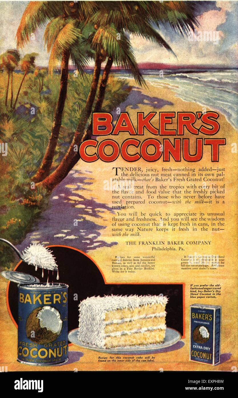 1910s USA Baker's Coconut Magazine Advert Stock Photo - Alamy