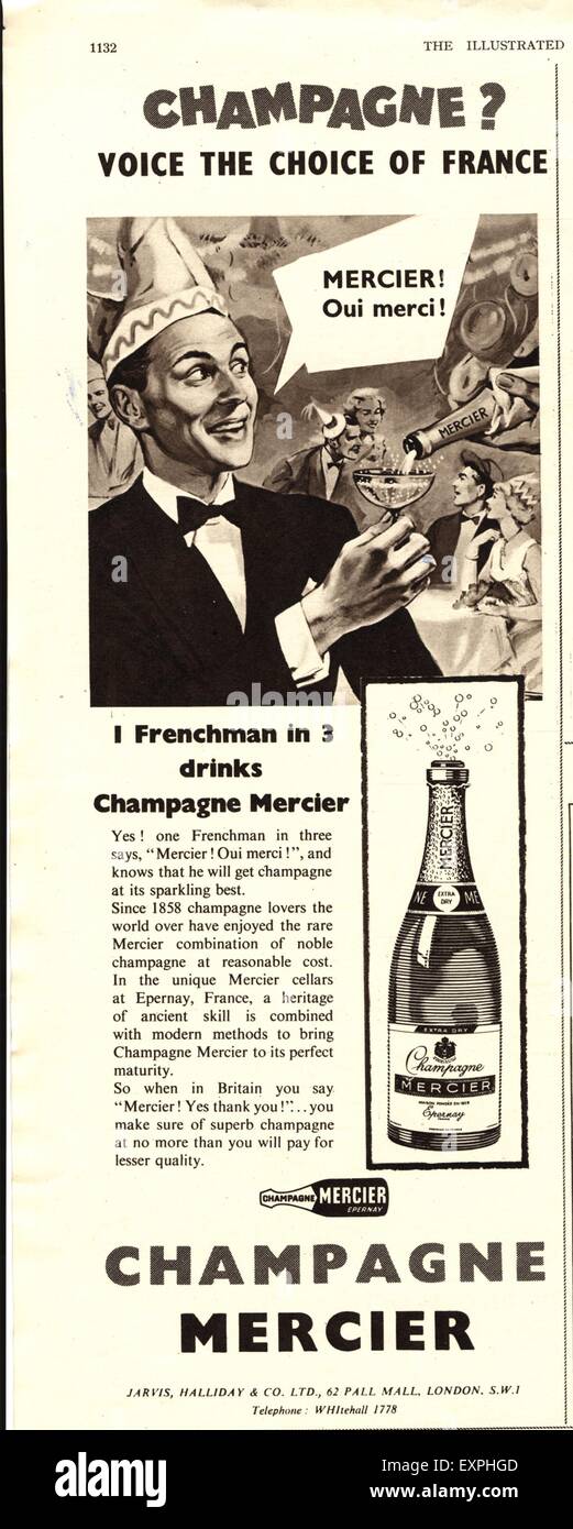 1950s UK Mercier Champagne Magazine Advert Stock Photo - Alamy