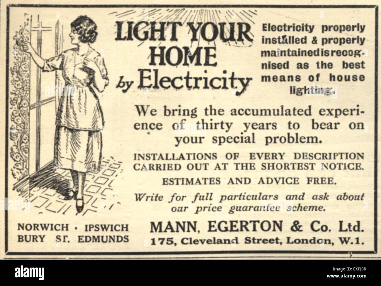 1920s UK Mann Egerton Electricity Magazine Advert Stock Photo - Alamy