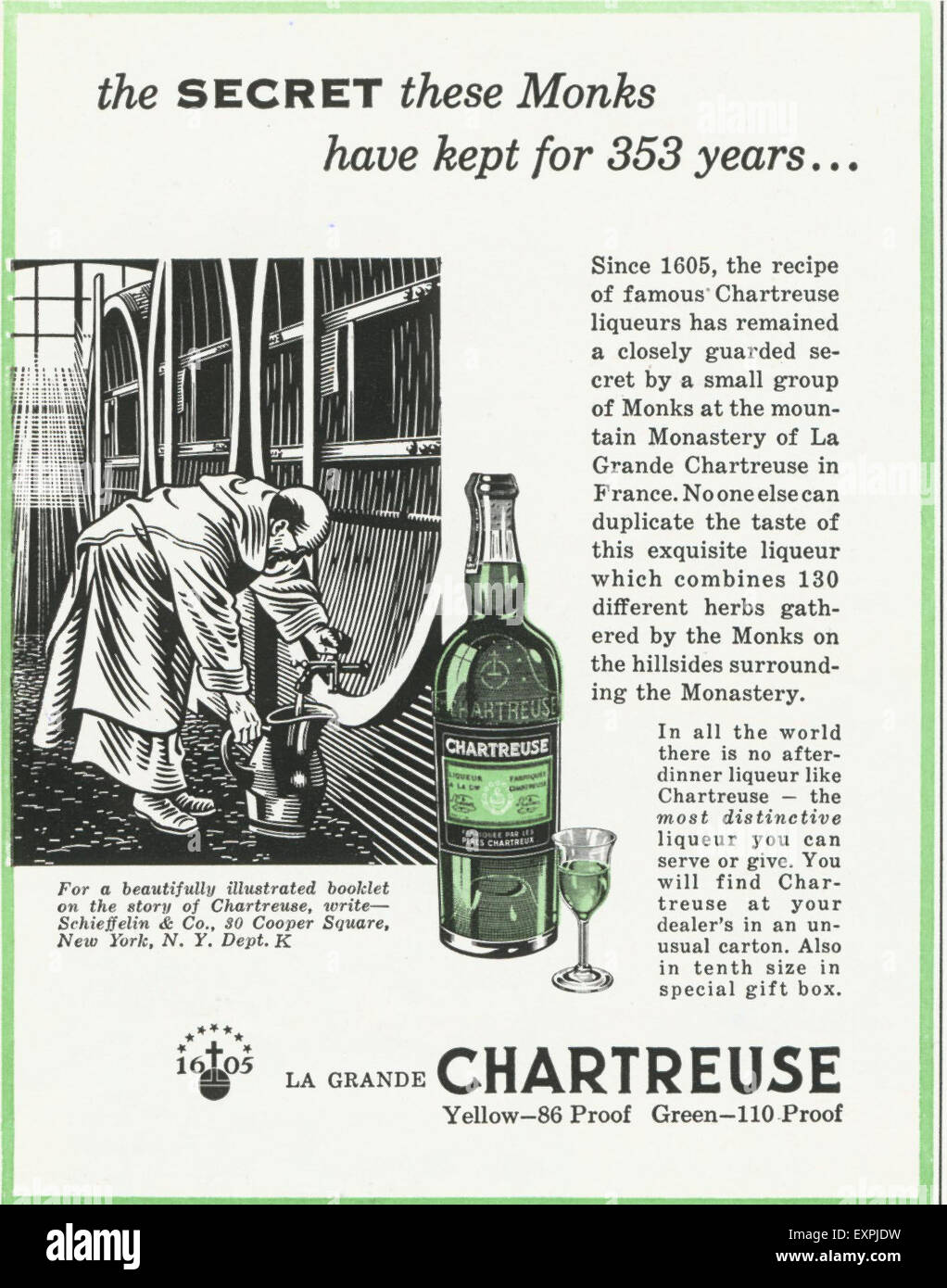 1950s UK Chartreuse Magazine Advert Stock Photo - Alamy