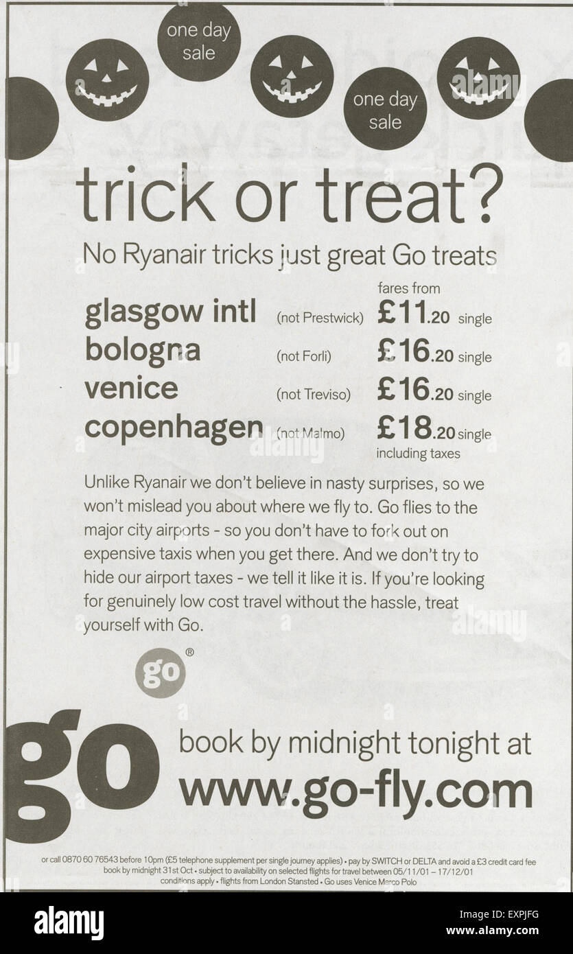 2000s UK Go Airlines Magazine Advert Stock Photo - Alamy