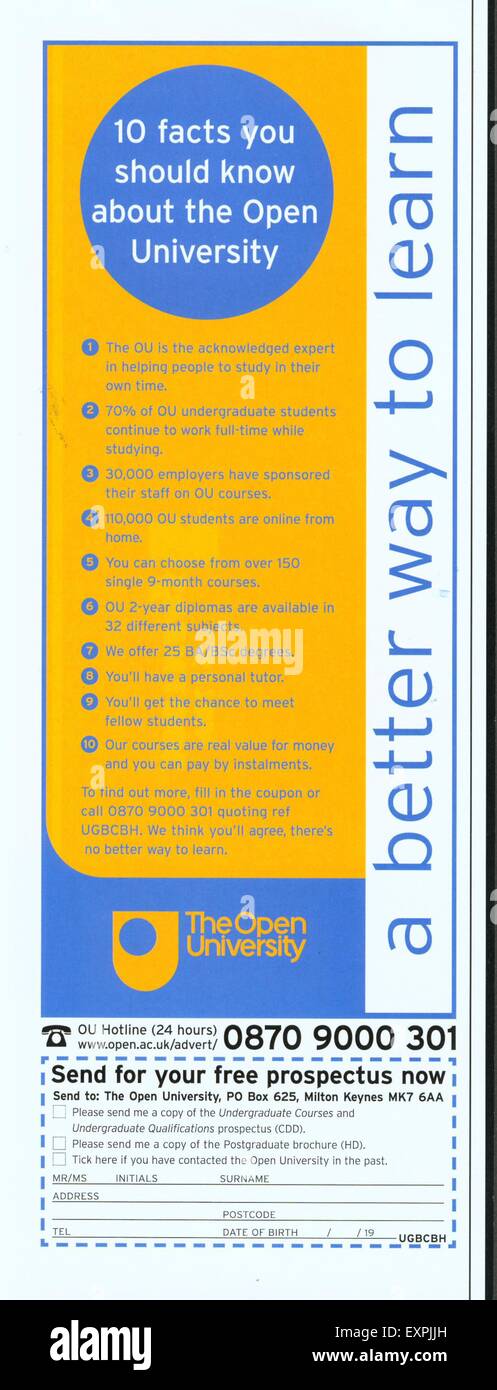 1990s UK The Open University Magazine Advert Stock Photo - Alamy