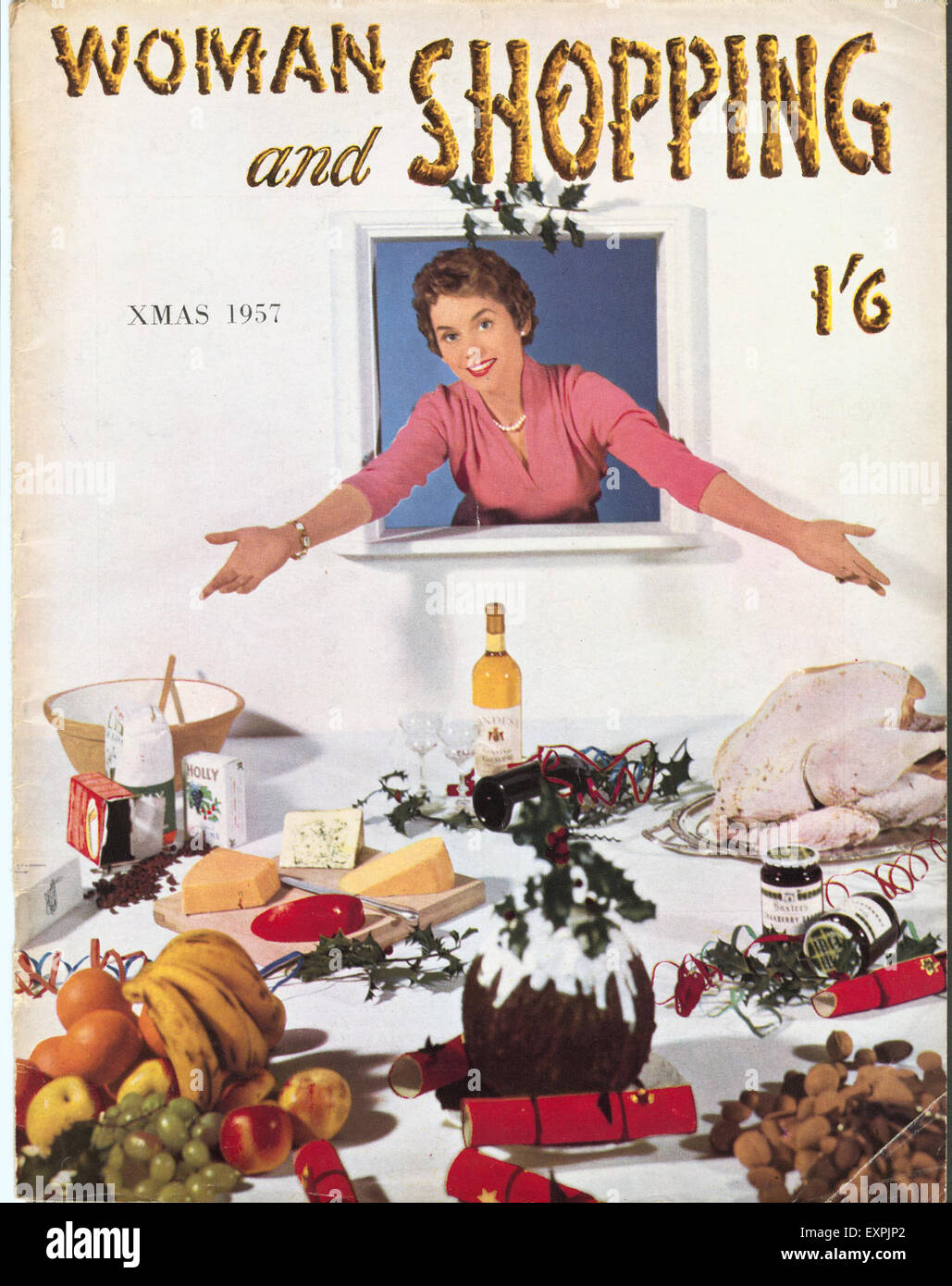 1950s UK Woman and Shopping Christmas Magazine Cover Stock Photo - Alamy