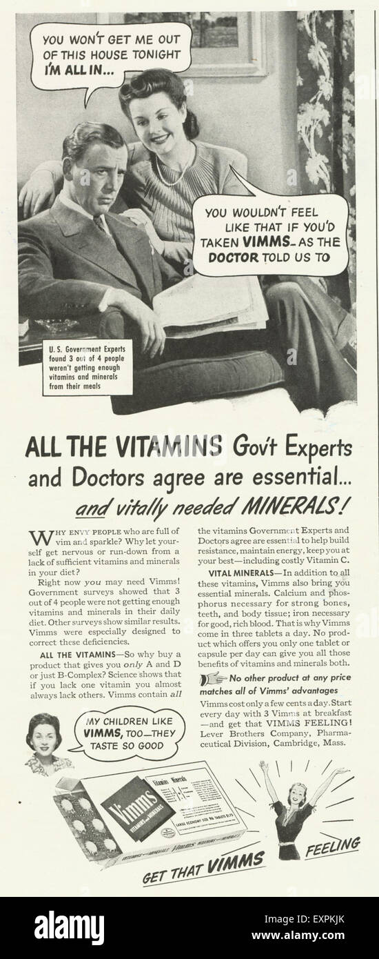 1950s USA Vimms Vitamins Magazine Advert Stock Photo - Alamy