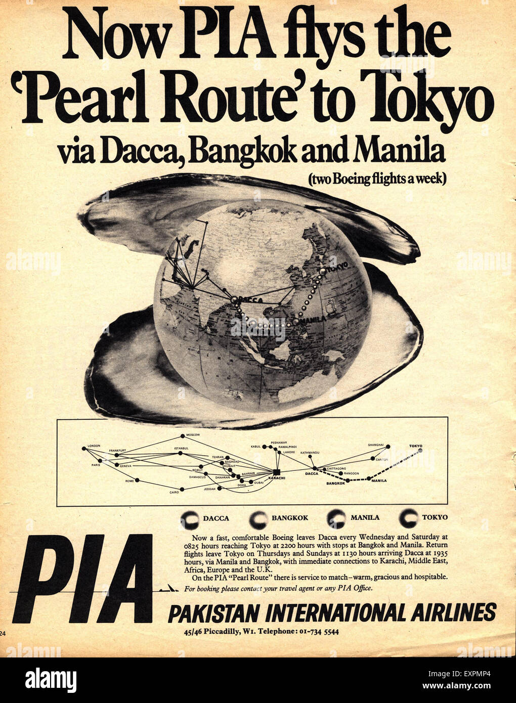 1960s UK Pakistan International Airlines Magazine Advert Stock Photo ...