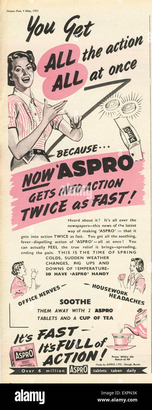 1950s uk aspro magazine advert hi-res stock photography and images - Alamy
