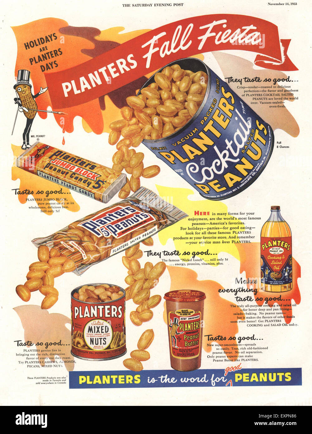 1950s USA Planters Peanuts Magazine Advert Stock Photo - Alamy