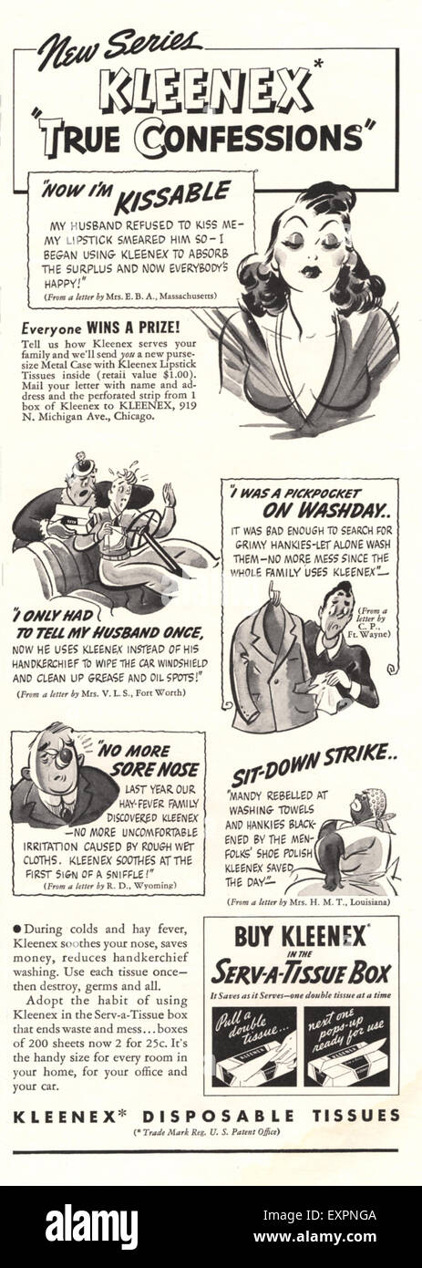 1940s UK Kleenex Magazine Advert Stock Photo - Alamy