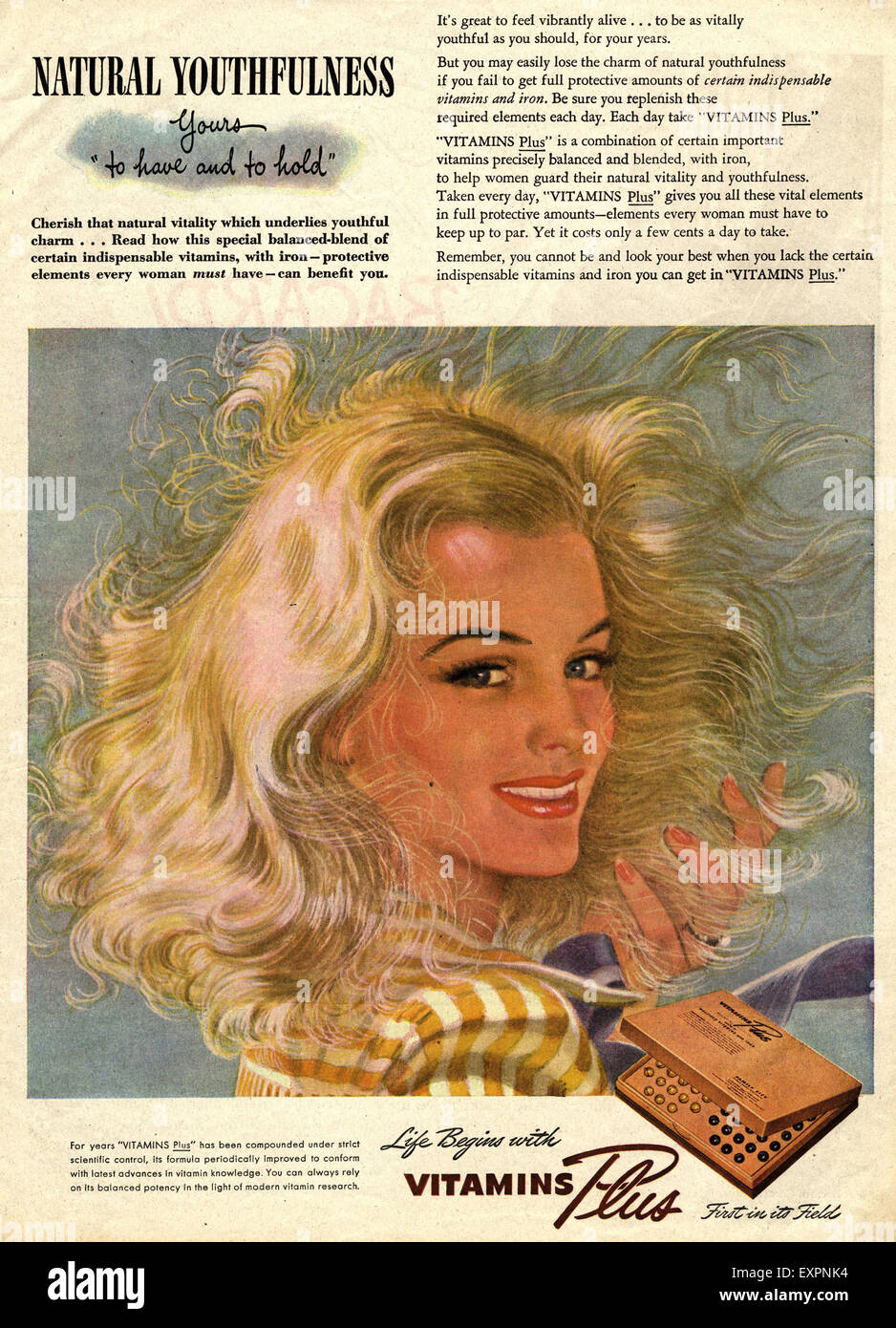 1950s UK Vitamins Plus Magazine Advert Stock Photo - Alamy
